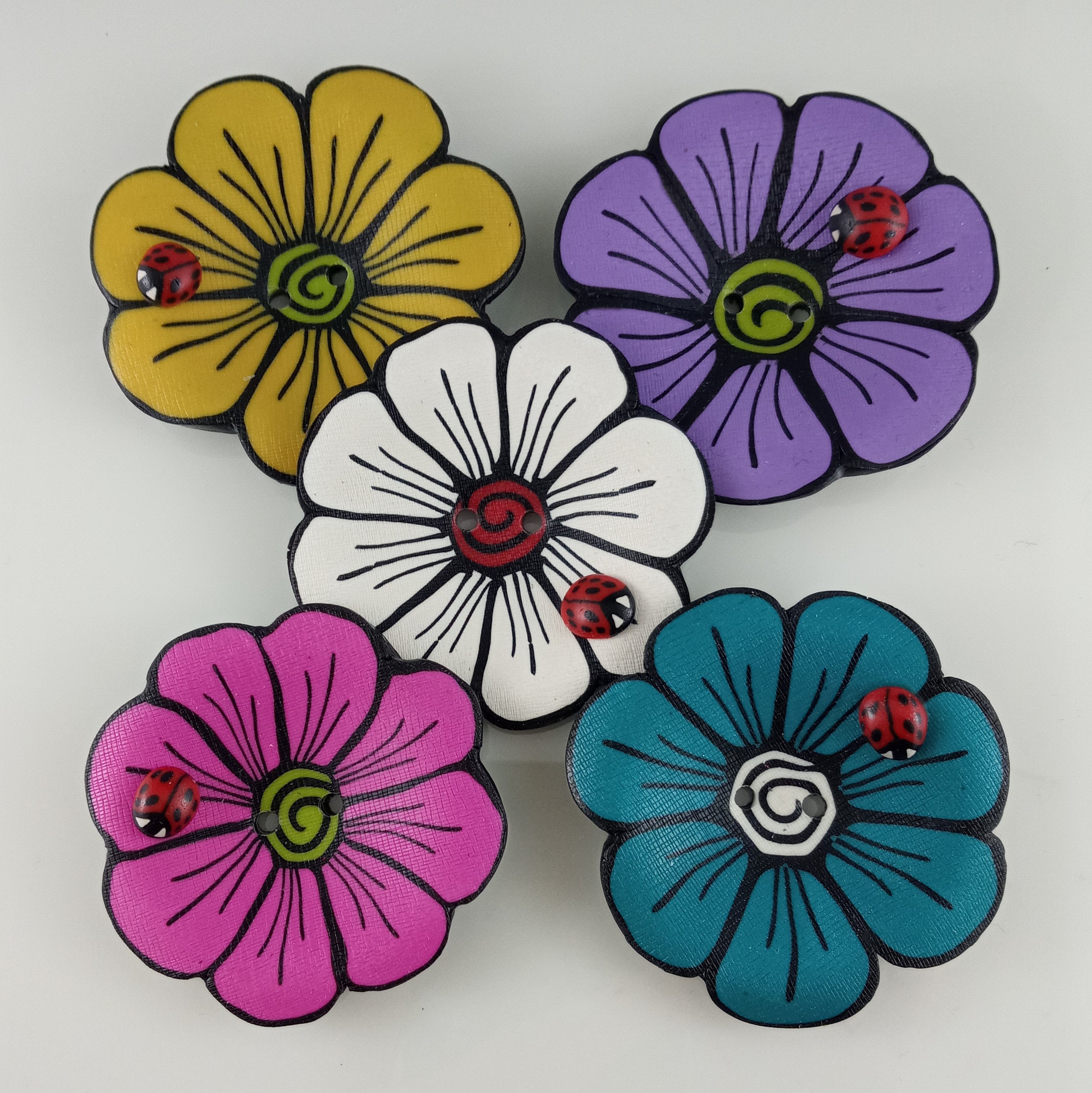 Gigantic Bloom with Lady Bug Button - Assorted Colors | 2 Good Claymates
